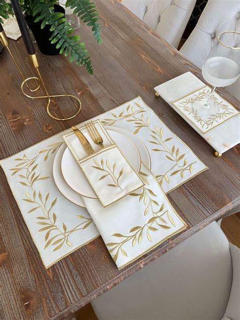 Vintage Dining Table Mat Set Leaf Patterned Napkin Coaster Set