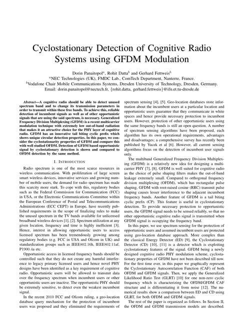 Pdf Cyclostationary Detection Of Cognitive Radio Systems Using Gfdm Modulation
