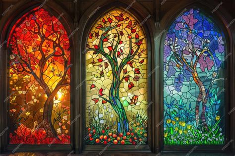 Stained Glass Windows Art Nouveau Stained Glass Windows Premium Ai