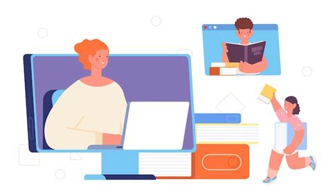 온라인 학교 수업 웹 세미나 또는 원격 수업에 대한 교육 어린이 벡터 개념을 위한 원격 학습 가정 교육 프리미엄 벡터