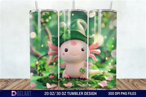 3d Kawaii Axolotl St Patricks Day Tumbler Wrap