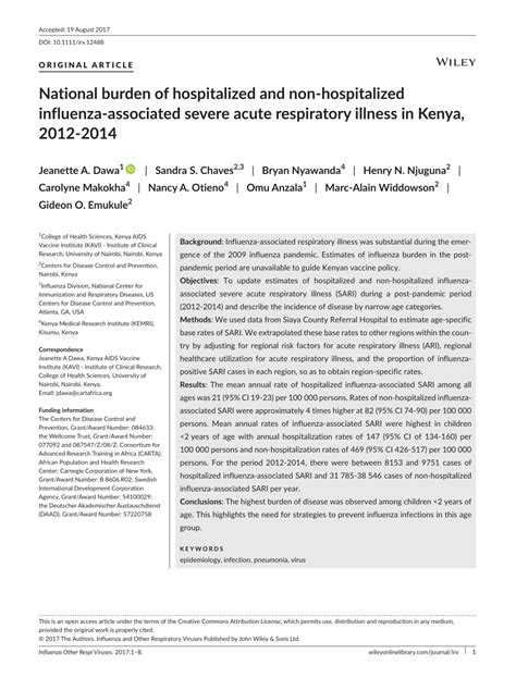 Pdf National Burden Of Hospitalized And Non Hospitalized Influenza