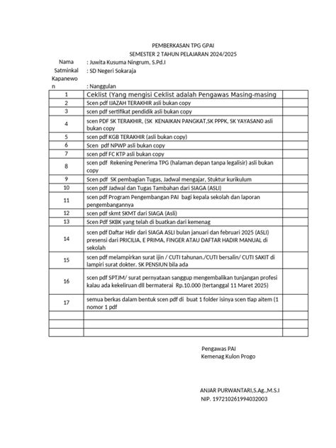 Ceklis Berkas Tpg Gpai 2025 Pdf