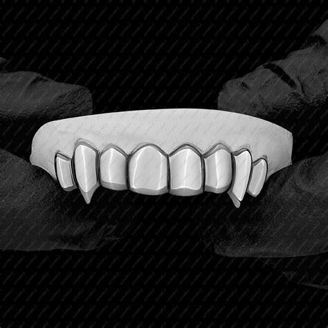 White Gold Solid Polished K9 Fangs Grillz Custom Fit Grillz