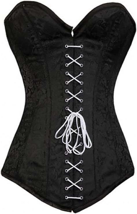 Black Corset White Lace Front Brocade Gothic Costume For Halloween 2019