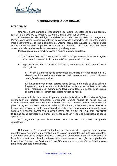 Análise Qualitativa E Quantitativa Dos Riscos Em Verri Veritatis