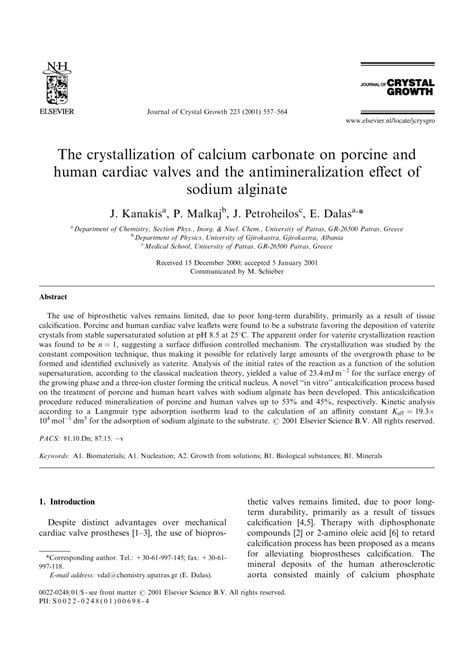Pdf Crystallization Of Calcium Carbonate On Porcine And Human Cardiac Valves And The