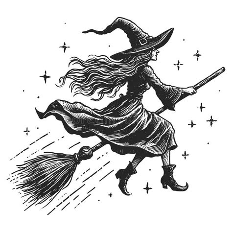 Witch Flying On Broomstick Vector Illustration Stock Vector