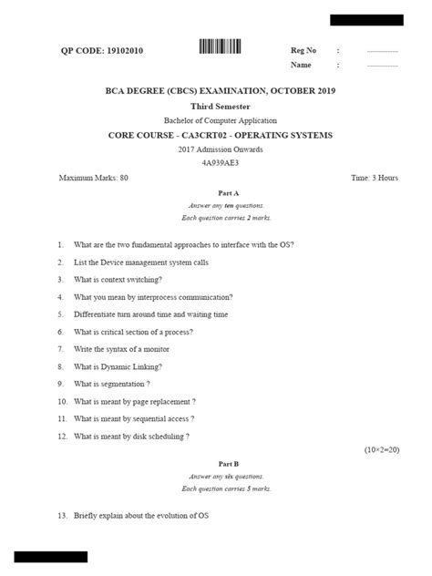 Bca 3 Sem Operating Systems 1912010 Oct 2019 Pdf Operating System