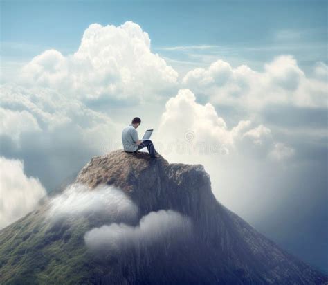 Cloud Technology And Digital Nomad Concept A Person Working On A