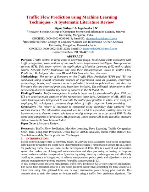 PDF Traffic Flow Prediction Using Machine Learning Techniques A Systematic Literature Review