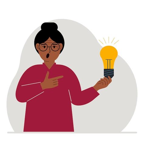 Eine Frau Hält Eine Glühbirne In Der Hand Ideenkonzept Brainstorming