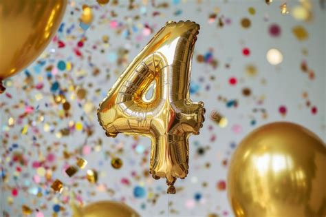 Sparkling Gold Foil 4 Balloon With Gold Balloons And Colorful Confetti