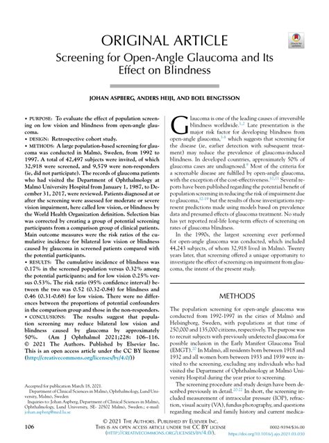 Pdf Screening For Open Angle Glaucoma And Its Effect On Blindness
