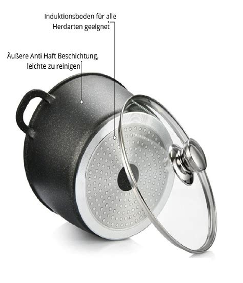 Xxl Kochtopf Kasserolle Topf Set 6 Tlg Schwarz Glasdeckel Cheffinger Cf