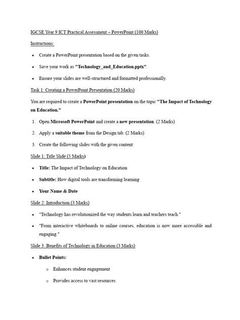 Igcse Year 9 Ict Practical Assessment Pdf Educational Technology Computing