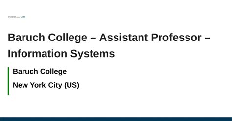 Baruch College Assistant Professor Information Systems Job With