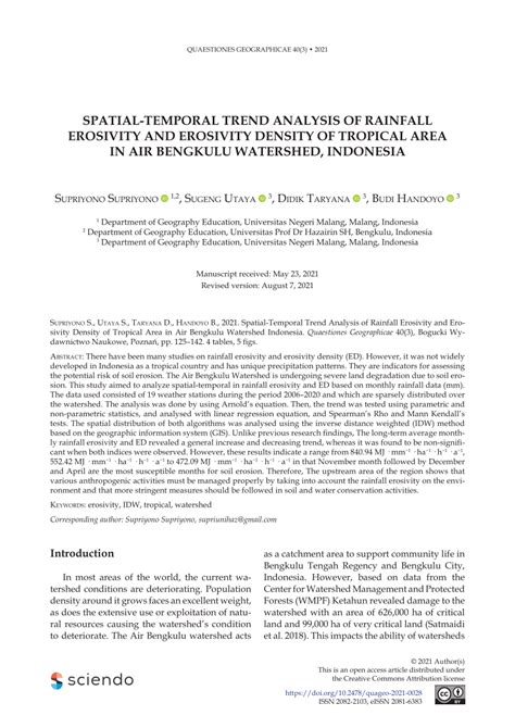 Pdf Spatial Temporal Trend Analysis Of Rainfall Erosivity And Erosivity Density Of Tropical