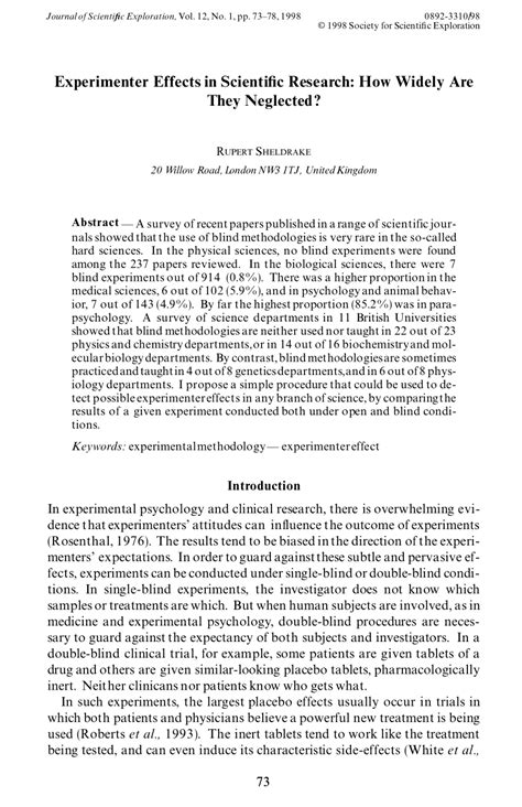 Pdf Experimenter Effects In Scientific Research How Widely Are They