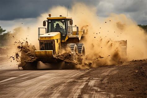 Road Grading Motor Grader In Action Premium Ai Generated Image