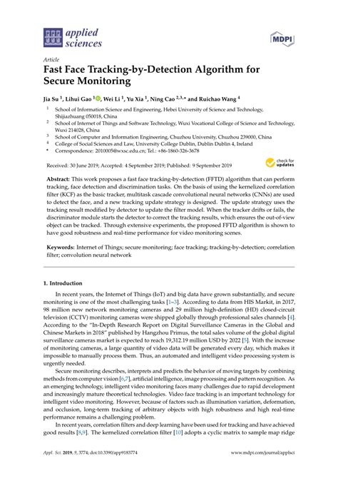Pdf Fast Face Tracking By Detection Algorithm For Secure Monitoring