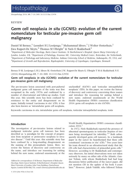 Pdf Germ Cell Neoplasia In Situ Gcnis Evolution Of The Current