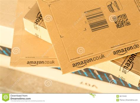 Paris France February 08 2017 Amazon Prime Parcel Packages Closeup