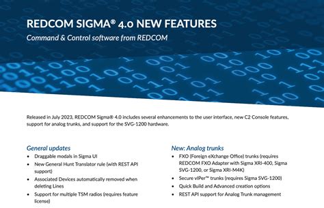 Sigma New Features REDCOM