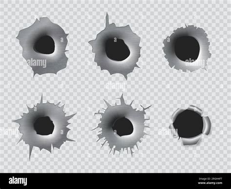 Realistic Bullet Holes From Gun Shot Bullet Target Cracks On Metal