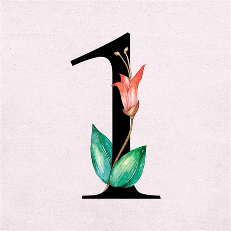 Number 1 Font Botanical Decorated Typography Free Image By Rawpixel