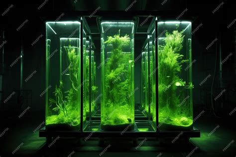 Premium Photo Algae Bioreactor Glowing With Green Luminescence
