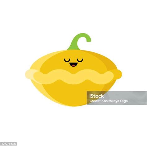 흰색 배경에 가와이 얼굴 고립 된 만화 노란색 파티슨 다채로운 친절한 패티칸 스쿼시 야채 귀여운 재미있는 인물 플랫 디자인 어린이 용 제품 0명에 대한 스톡 벡터 아트 및