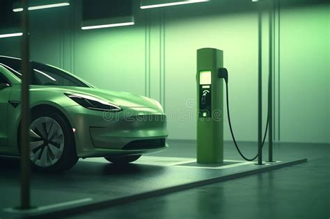 An Electric Vehicle Or Ev Car At A Charging Station With The Power
