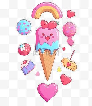 卡通彩虹冰淇淋少女可爱贴纸素材图片免费下载 千库网
