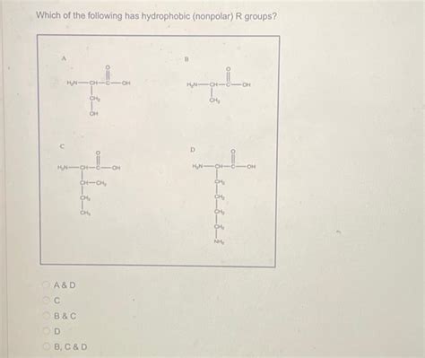 Solved Which Of The Following Has Hydrophobic Nonpolar R