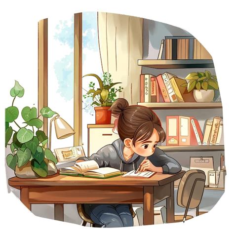 Premium Photo A Girl Is Sitting At A Desk And Reading A Book