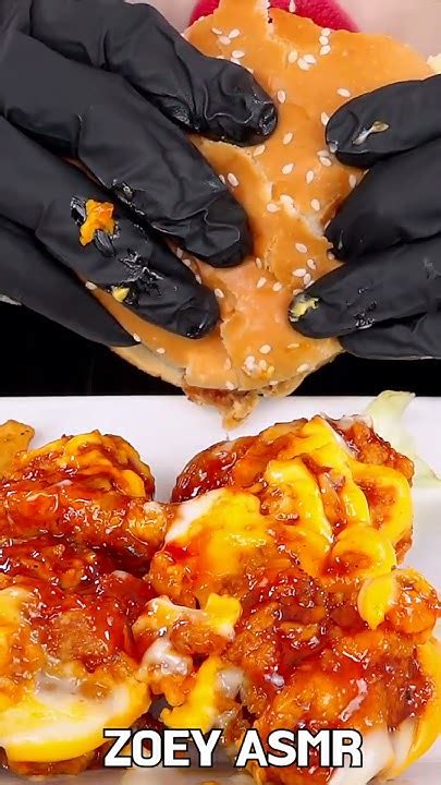 Asmr Spicy Fried Chicken Burger Fries 맘스터치 버거 치즈 양념치킨 먹방 Mukbang Eating