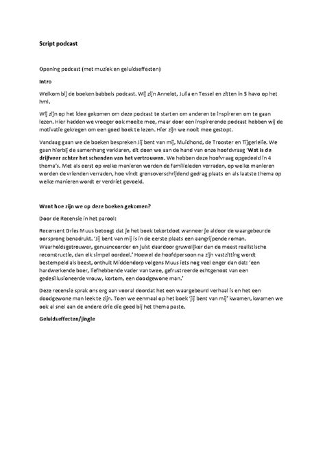 Nederlands Podcast Script Script Podcast Opening Podcast Met Muziek En Geluidseffecten Intro
