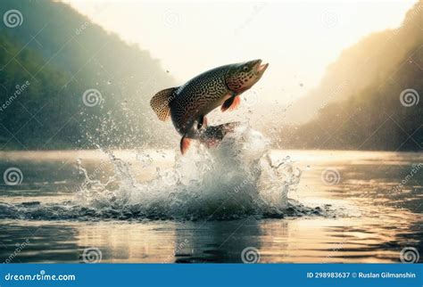 Large Mouth Bass Jumping Out Of The Water Stock Image Image Of Catch