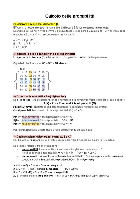 Esercizi svolti sul calcolo delle probabilità Calcolo delle