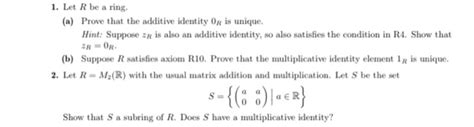 Solved Solve 1 And 21 Let R Be A Ring A Prove That The