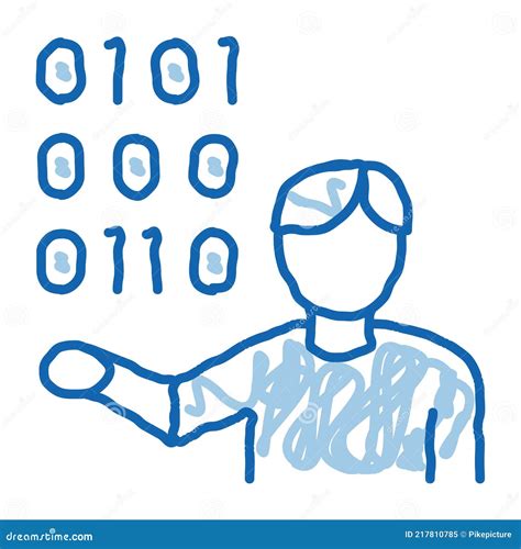 Human Binary Code Doodle Icon Hand Drawn Illustration Stock Vector