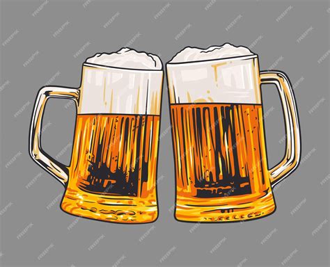 Premium Vector Illustration Of Two Toasting Beer Mugs Cheers Clinking