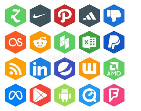 20 Social Media Icon Pack Including Google Play Meta Excel Amd