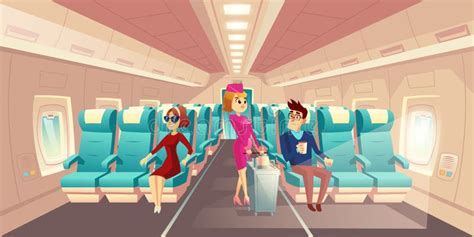 The Cabin Passengers Of The Flight In Minimalist Style Cartoon Flat