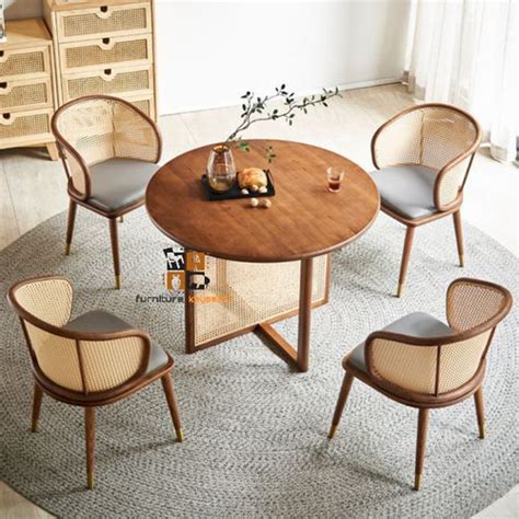 Jual Meja Makan Set Bulat Cafe Kursi Rotan Set Meja Makan Kayu Jati