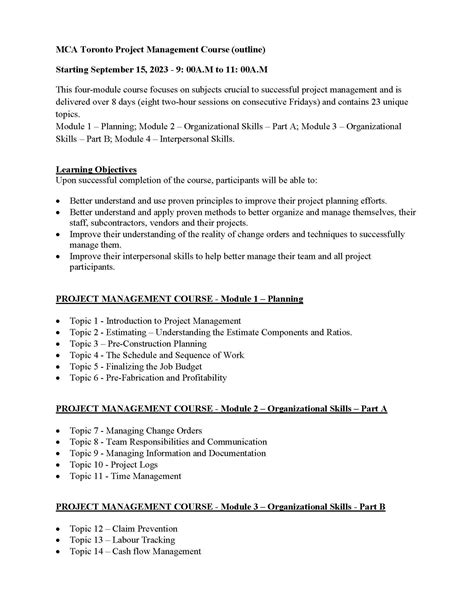 Project Management Certificate Course February 9 2024 March 29 2024 900am 1200pm