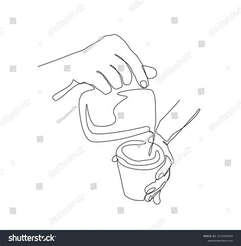 머그잔에 커피를 붓는 손의 연속선 그리기 스톡 벡터로열티 프리 2173290581 Shutterstock