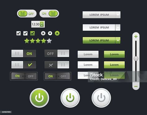 Web Ui Elements Buttons Switches Bars Power Buttons Sliders Stock
