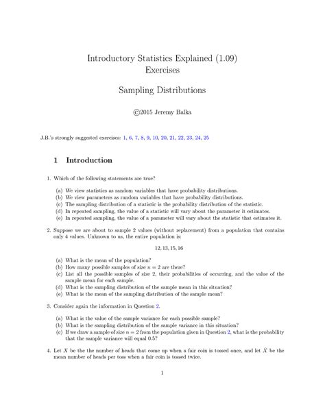 Unit6 Sampling Distributions Exercises Introductory Statistics